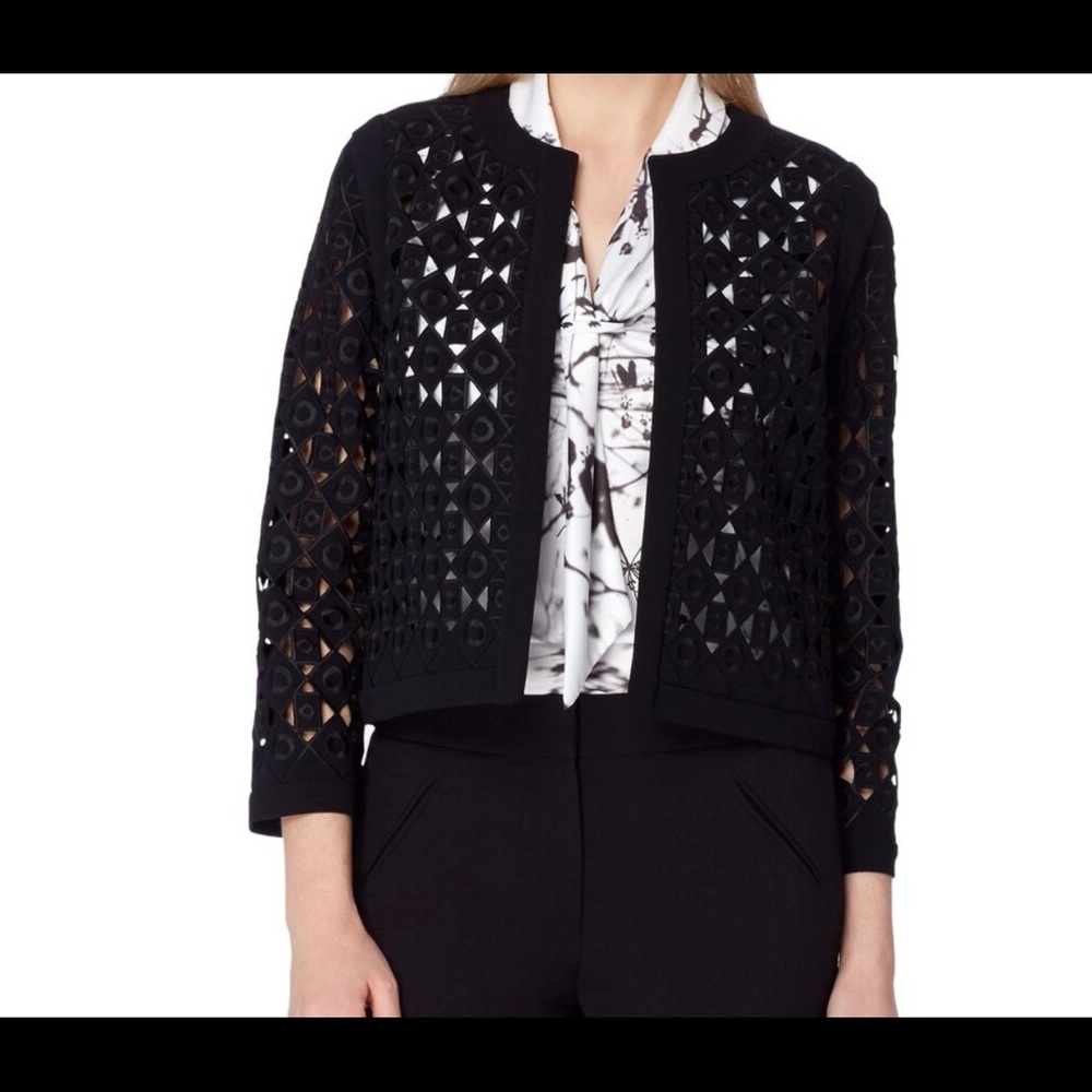 Tahari Asl Collarless Laser Cut Blazer - Gem